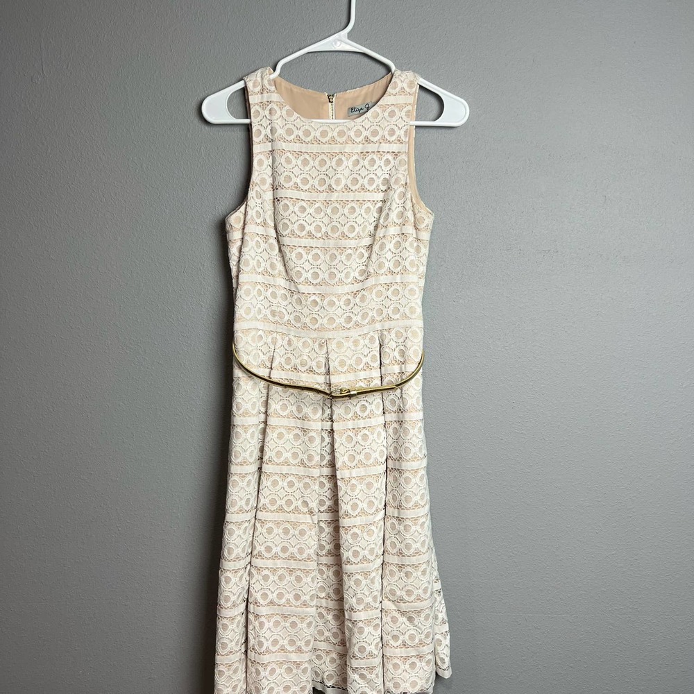 Eliza J Tan And Gold Fit And Flare Sleeveless Dress S… - Gem